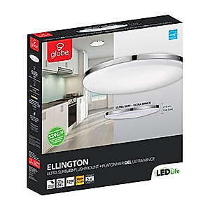 Globe Electric 65584 LED Integrated Flush Mount Ceiling Light Fixture, Chrome Finish, Frosted Shade, Energy Star Certified, Ultra Slim Design, Light Fixtures Ceiling Mount, Home Improvement