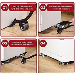 Goyappin Furniture Dolly 4 Wheels Heavy Duty and Furniture Lifter,Furniture Move Tool,2200LBs Load, Appliances Roller for Heavy Objects,Washing Machine,Refrigerator