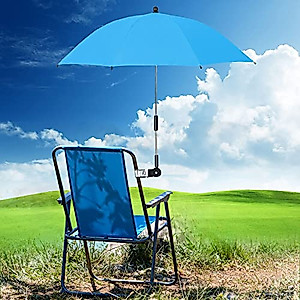 RENXR Chair Umbrella with Clamp, Universal Adjustable Beach Chair Umbrella UV Protection Sunshade Umbrella for Strollers Wheelchairs Patio Chairs, Blue, 21.7 inch