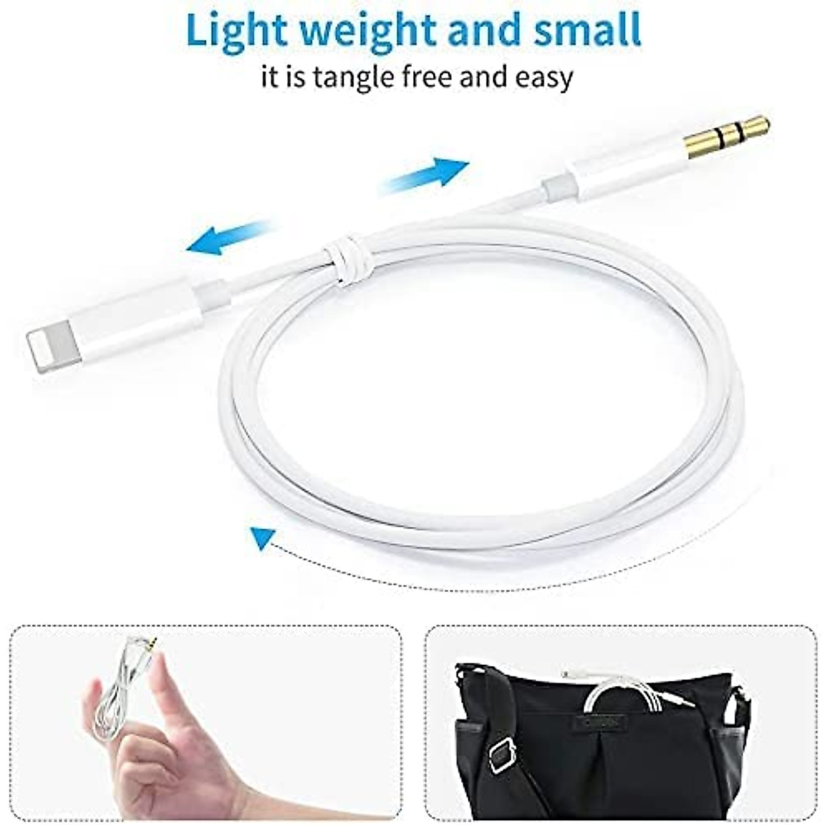 [Apple MFi Certified] Mixfly iPhone AUX Cord for Car Stereo, Lightning to 3.5mm AUX Audio Cable Compatible for iPhone 14/13/12/11/XS/X, Home Stereo/Headphone, Support All iOS Version - 3.3ft (White)