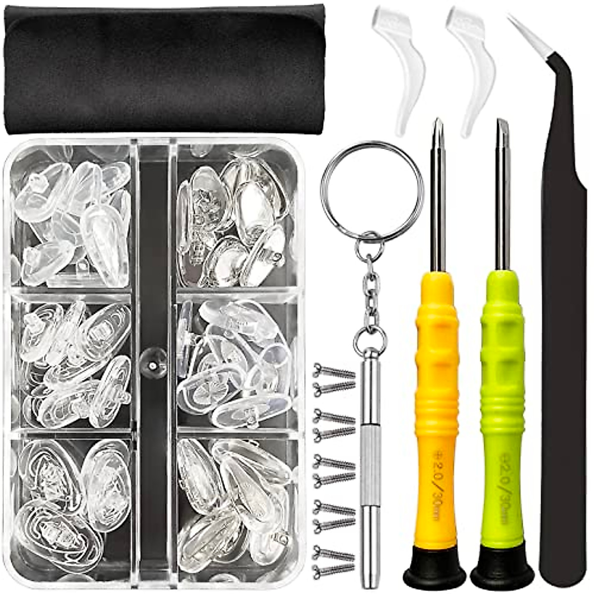 Eyeglass Nose Pads, GOTOBA 22 Pairs Screw-in Eyeglasses Nose Pads, Upgraded Glasses Nose Pad Replacement Kit with Eyeglass Screwdriver, Tweezers, Glasses Cloth, Small Screws.