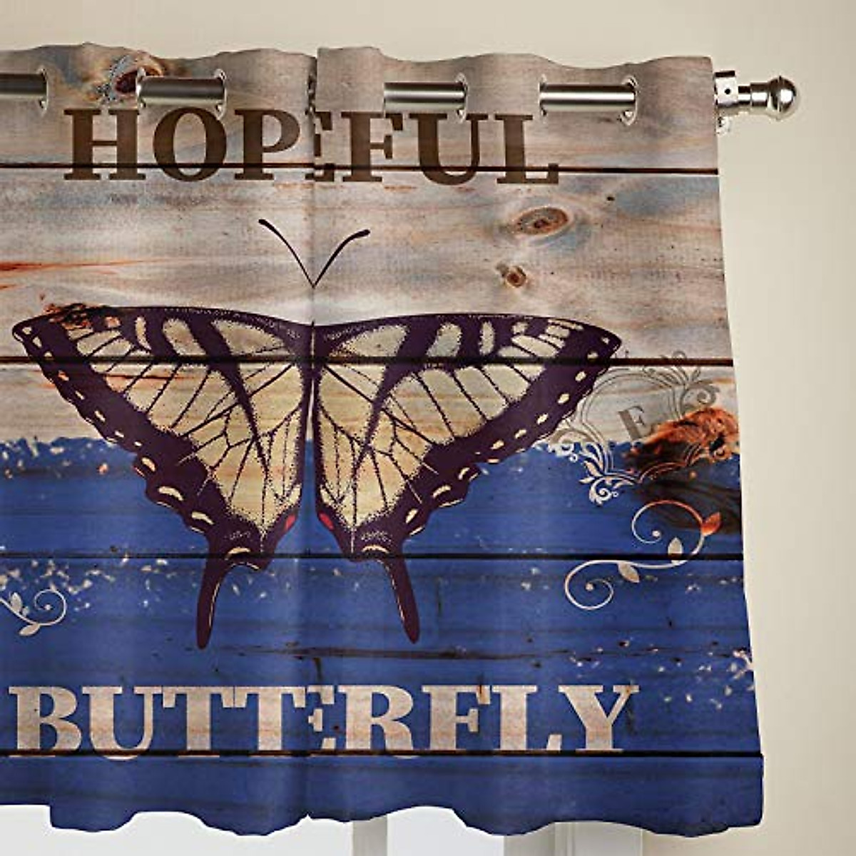 Big buy store Blackout Curtains Panels Rustic Butterfly Thermal Insulated Grommet Window Curtains Wooden Board Room Darkening Curtain Drapes for Bedroom & Living Room 52inches W x 96inches L