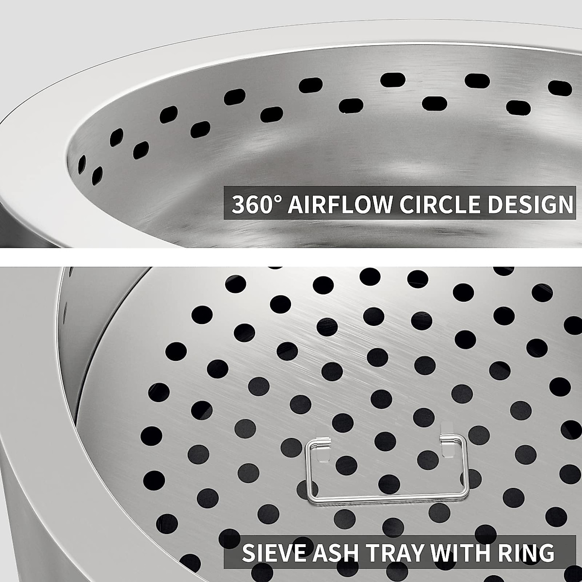 VONZOY 19.5 Inch Fire Pit, Smokeless Fire Pits for Outside, 304 Stainless Steel Outdoor Large Wood Burning Firepit w/Stand, Ash Pan and Portable Handbag Bonfire Pit for Patio, Camping Stove