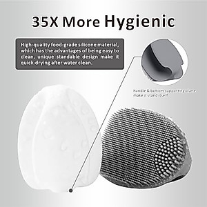 HieerBus Silicone Face Scrubber,Manual Exfoliating Brush,Handheld Facial Cleansing Brush for Women Men-Blackhead Removing Pore Cleansing Massaging for Sensitive, Delicate, Dry Skin (3rd-Grey+White)