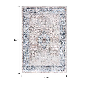 Bloom Rugs Caria Washable Non-Slip 9x12 Rug - Beige/Ocean Blue Traditional Area Rug for Living Room, Bedroom, Dining Room, and Kitchen - Exact Size: 9' x 12'