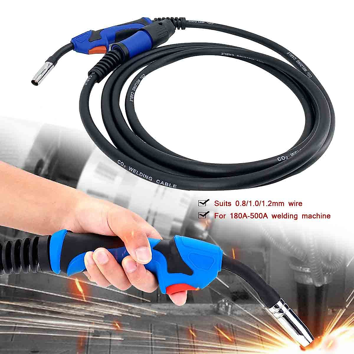 EWANYO MIG Welding Gun Torch 16.4ft(5m) 180A-300A Replacement Electric Welder For welding machine, Black & Blue