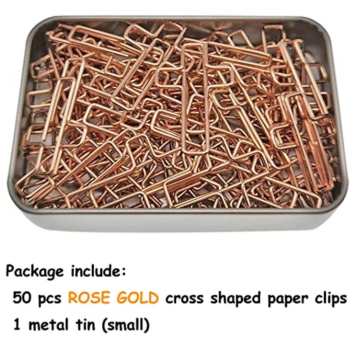 HiQin 50 PCS Rose Gold Paper Clips Cross Shape, Bible Accessories, Christian Bookmark Gifts for Women Men Coworkers Teachers