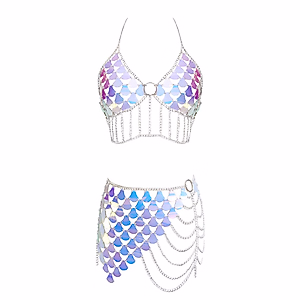 Allison Jennie Women's Sexy Metal Sequins Suit Body Chain (silvery color)