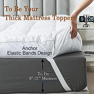 WhatsBedding 5 Inch Duck Feather Bed Queen Size, 100% Cotton Extra Thick Mattress Topper, Overfilled Pillow Top, Hotel Collection Mattress Topper, 60x80 in, 17LB