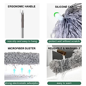NileHome Microfiber Duster with Extension Pole, (30-100 inch) Dusters for Cleaning with Washable and Bendable Head Ceiling Fan Duster for High Ceilings, Furniture,Cobweb
