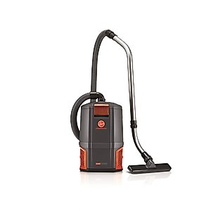 Hoover Commercial HushTone Back Pack 2 speed motor with HEPA Filtration and Hexaguard Technology, Extension wand, lightweight design, 6 quart, CH34006, Black/Orange