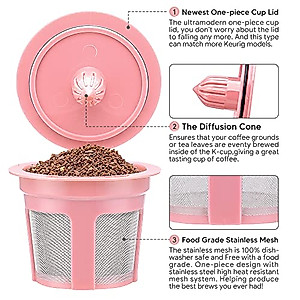 i Cafilas Week Reusable Cup Accessories for Keurig Filter K mini Plus,K-Cafe,K-cafe K83,K-Latte,K45 Elite,K-Classic,K-Compact,Reusable K Pods 2.0 and 1.0 Brewer (6 pcs in Pink)