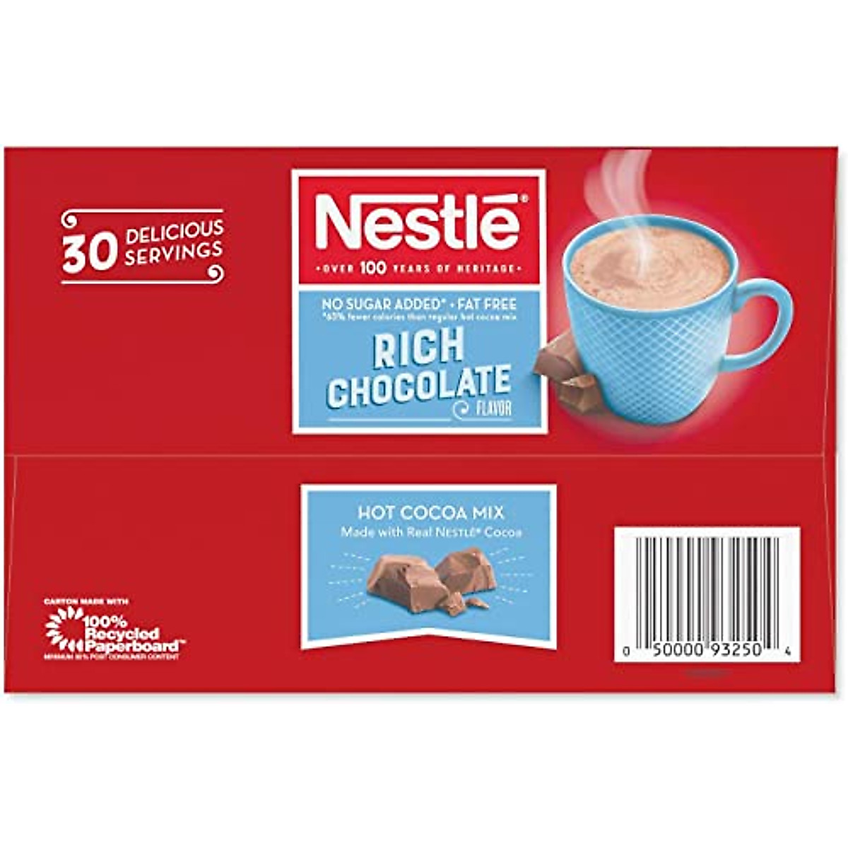 Nestle Hot Chocolate Packets, Hot Cocoa Mix, No Sugar Added and Fat Free, 30 Count (0.28 ounce Each)
