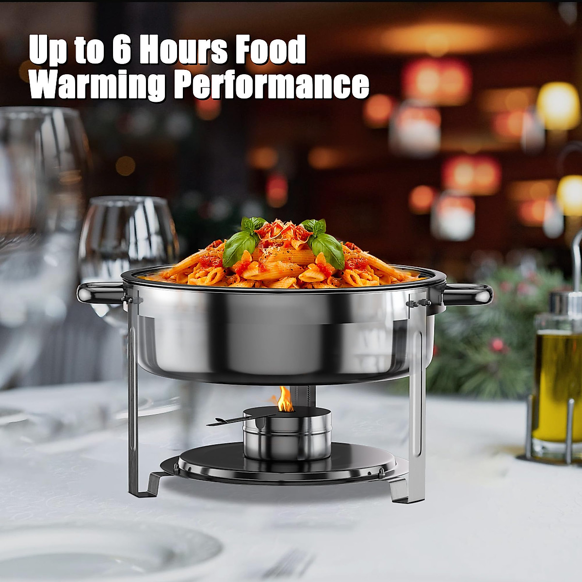 Chafing Dish Buffet Set 2 Pack, 5.5 QT Round Chafing Dishes for Buffet with Glass Lid & Lid Holder, Stainless Steel Chafers and Buffet Warmers Sets for Catering, Parties and Weddings