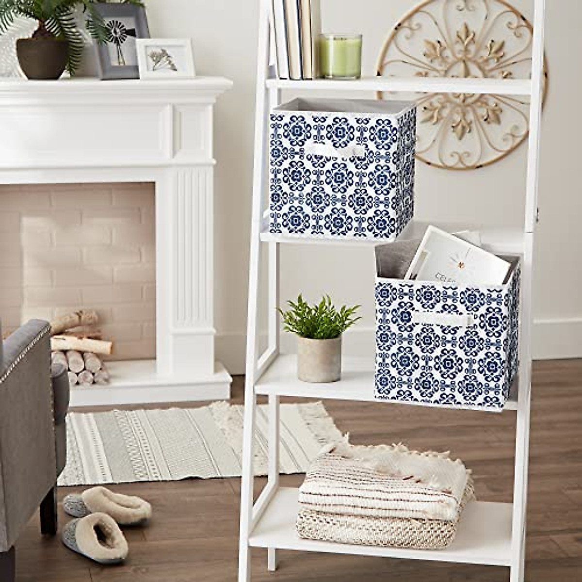 DII Non Woven Polyester, Scroll Storage Bin, Small, Nautical Blue