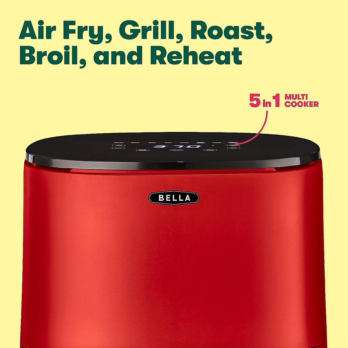 BELLA 2.9 Qt Touchscreen Air Fryer Oven and 5-in-1 Multicooker with Removable NonstickDishwasher Safe Crisping Tray and Basket, 1400 Watt Heating System, Matte Red