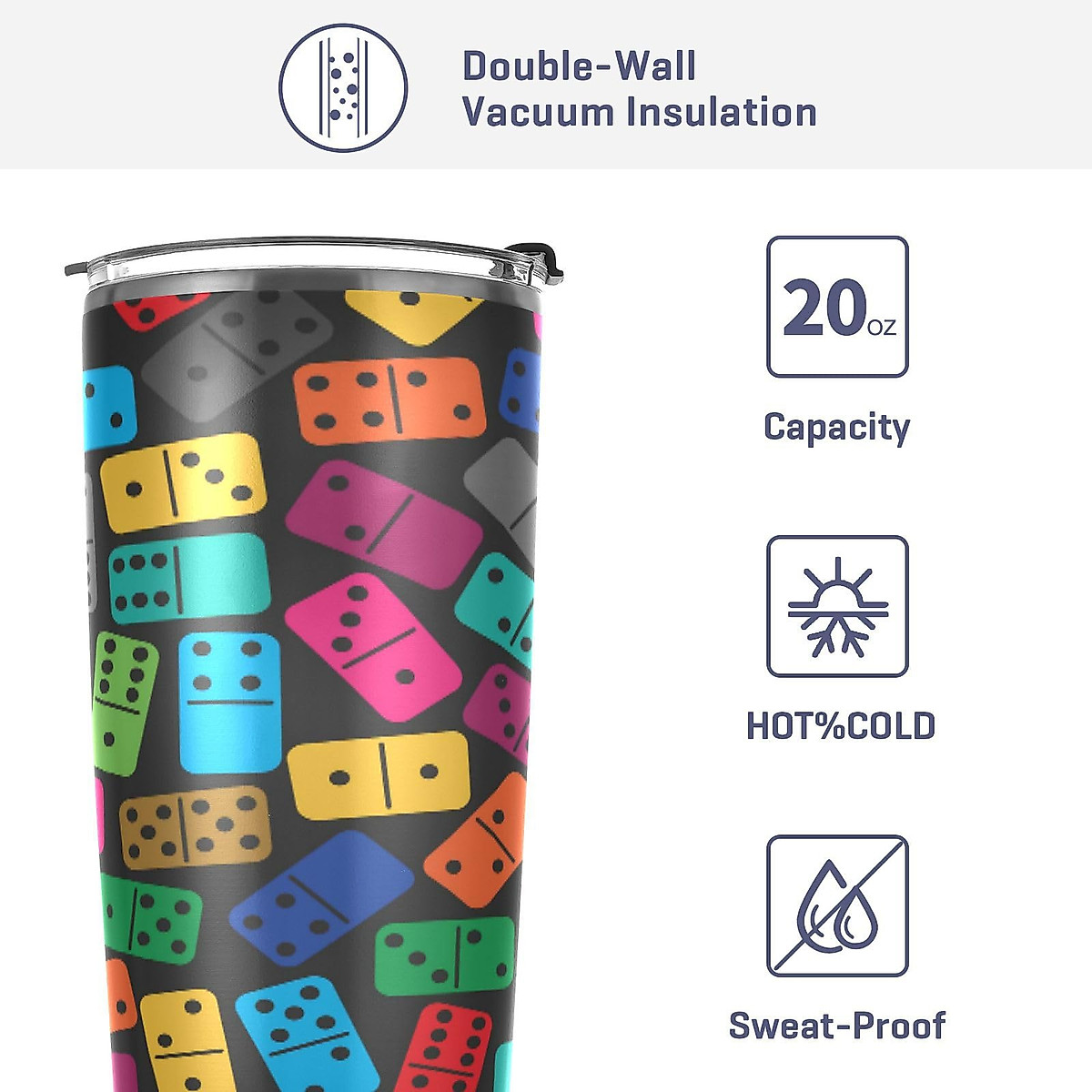 Color Dominoes Tumbler Stainless Steel Insulated Cup Travel Mug for Coffee Double Wall Vacuum Thermos with Straw and Lid 11oz