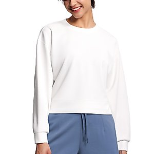 THE GYM PEOPLE Women's Crewneck Cropped Pullover Sweatshirt Cute Basic Long Sleeves Workout Tops White