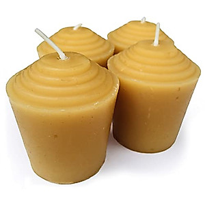 Beeswax Votive Candles - 4 Pack, 15 Hours Each, Over 60 Hours Burn Time - 100% Pure USA Bees Wax - Unscented - All Natural Light Honey Scent
