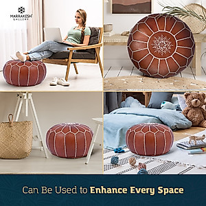 Marrakesh Gallery Genuine Leather Round Pouf Unstuffed - Moroccan Ottoman Footstool, Footrest Cover - Boho Decor - Bohemian Living Room, Bedroom, Kids Room, Gift & Wedding