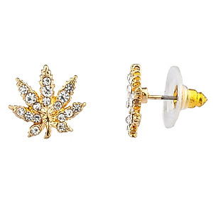 Lux Accessories Marijuana Leaf Pave Crystal 420 Weed Pot Stud Earrings
