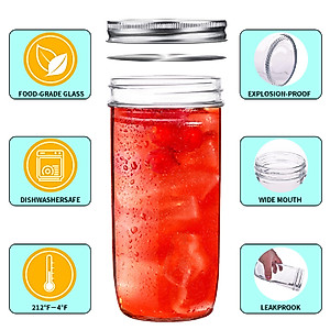 Galssmagic 24 oz mason jars,6 Pack Wide Mouth Mason Jars 24oz with lids,Tall Mason Jars for Canning,Preserving,Fermenting,Pickling