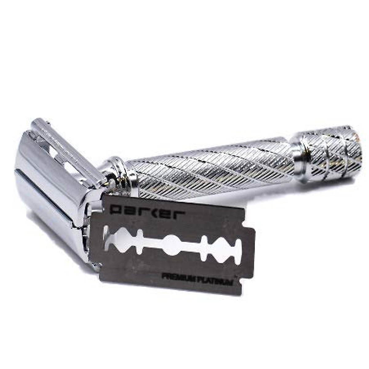 Parker 87R Chrome Standard Length Handle Butterfly Open Double Edge Safety Razor for Men, 5 Parker Double Edge Razor Blades Included