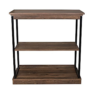 Danya B. Oslo Contemporary Industrial Horizontal 3-Tier Etagere Bookshelf – Standing Open 3-Shelf Bookcase Unit – Black Iron Metal & Maple Finish