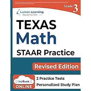 State of Texas Assessments of Academic Readiness (STAAR) Test Practice: 3rd Grade Math Practice Workbook and Full-length Online Assessments: Texas Test Study Guide (STAAR Redesign by Lumos Learning)