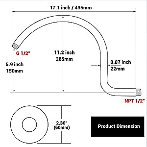 TRUSTMI S Shaped Shower Arm with Flange 17 Inch Extension with 6 Inch High Rise Gooseneck Arm for Rainfall Shower Head, Wall Mounted, Oil Rubbed Bronze