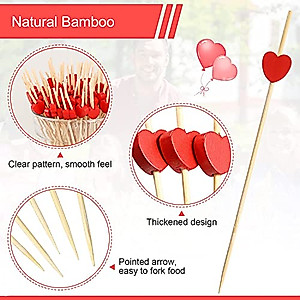 100pcs Red Heart Cocktail Picks 4.7" Long Fruit Sticks Food Toothpicks Sandwich Appetizer Charcuterie Skewers, Handmade of Bamboo Wood, for Birthday, Wedding, Valentines Day Decoration Party Supplies