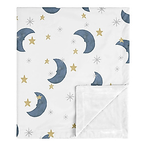 Sweet Jojo Designs Moon and Star Baby Boy or Girl Blanket Receiving Security Swaddle for Newborn or Toddler Nursery Car Seat Stroller Soft Minky - Navy Blue and Gold Watercolor Celestial Sky