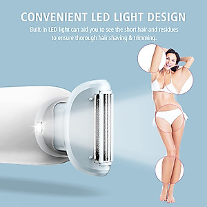 Electric Razors for Women, RenFox Electric Shaver for Women with LED Light, Body Hair Removal for Legs Underarms Pubic Hair Rechargeable Painless 3-Blades Wet Dry Use Bikini Razor with Base - Blue