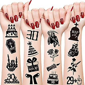 Death to My 20s Party Favors 190PCS+ Temporary Tattoos Rip to My 20s Birthday Party Decorations Supplies, 30th Birthday Black Funeral Party for Women's and Man's Funny Thirtieth Birthday Party