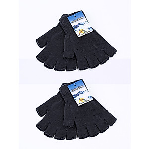 SATINIOR 2 Pair Unisex Half Finger Gloves Winter Stretchy Knit Fingerless Gloves in Common Size