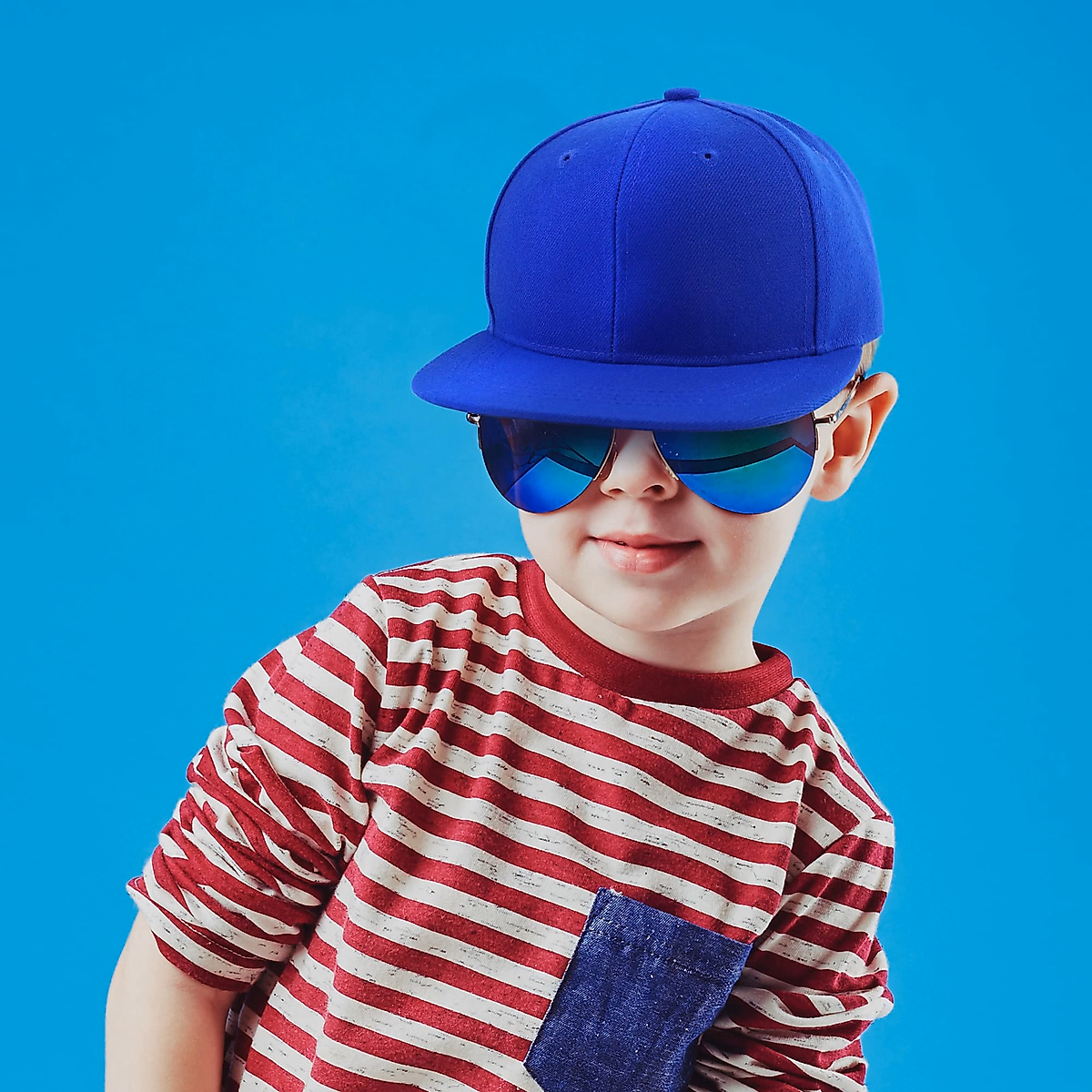 Trendy Apparel Shop Infant to Toddler Kid's Plain Structured Flatbill Snapback Cap - Black Red