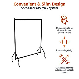 Amazon Basics Heavy Duty Rolling Garment Rack, Hanging Clothes Organizer Rail for Display and Storage, 48 x 60 Inches - Black
