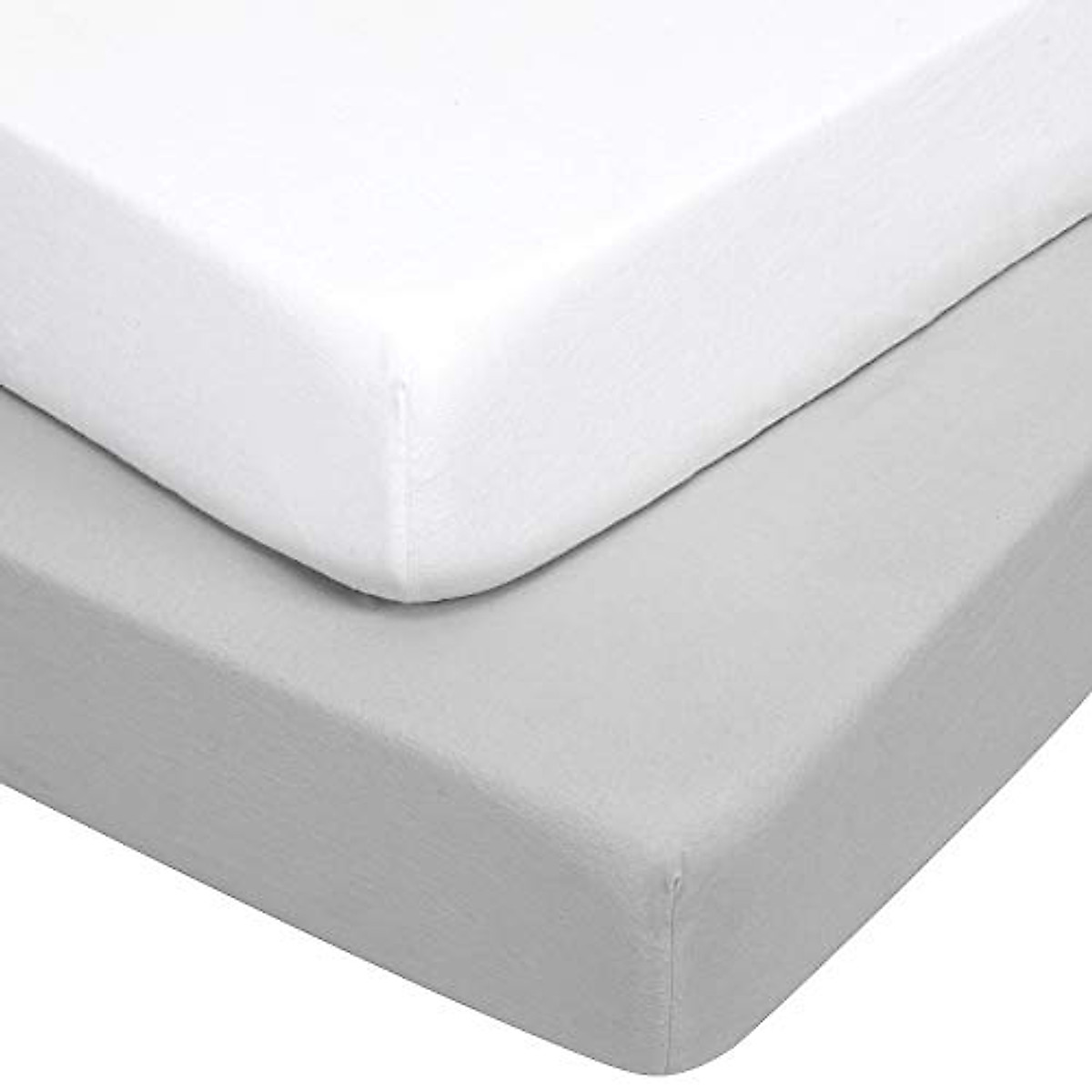 TILLYOU Flannel Cotton Fitted Crib Sheets for Baby Boys Girls, Thermal Warm and Plush Toddler Bed Sheets for All Seasons, Deep Pocket Fits Up to 8” Mattress 28x52, Set of 2, Gray & White