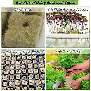 72 sets Rockwool Cubes for Hydroponics with Net Pots, 1in Rock Wool Planting Cubes 72 Plugs & 50 Net Cups 1.5 inch Hydroponic & 50 Article Self Watering Cotton Wick Cord for Hydroponics Supplies