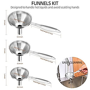 Funnels for Kitchen Use, Small Stainless Steel Funnels for Filling Bottles Transferring Essential Oil, Liquid, Spice, Dry Ingredients & Powder, Dishwasher Safe (Long-Handled Funnel)