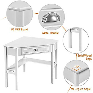 Topeakmart Home Office Writing Computer Desk with Shelves and Drawers, Corner Desk Laptop PC Table Working Station for Home Workers, White