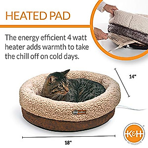 K&H PET PRODUCTS Thermo-Snuggle Cup Bomber - Indoor Heated Cat Bed Chocolate 14 X 18 Inches