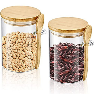 Tessco Set of 2 Airtight Glass Jars with Bamboo Lids and Spoons Glass Canisters Glass Jars Lid Sealed Sugar Container Glass Coffee Containers Food Jars Canisters for Kitchen Spice Beans (17oz)