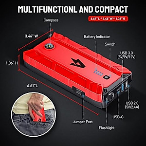 Audewdirect Jump Starter 1500A Peak Current 18000mAh (8.0L Gas Engine and up to 6 L Diesel Engine) Portable Car Jump Starter 12V Car Battery with Quick Charge (Epower-172)