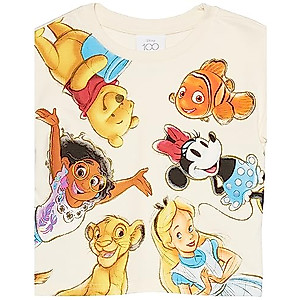 Disney Girls D100 Multi Character French Terry - Minnie, Stitch, Mirabel, Tinkerbell Tee & Short Set, Ivory, 7-8 US