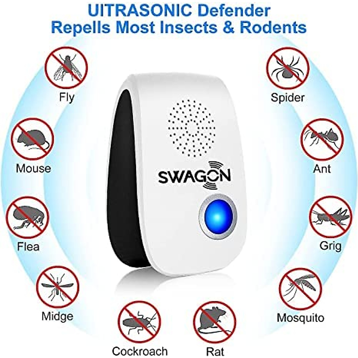 Swagon 2024 Upgraded Ultrasonic Pest Repeller, Pest Repellent 8 Pack, Pest Control Electronic Plug for Insects, Mice & Spider, Mosquito Repellent Indoor for Home, Office, Warehouse, Hotel, Garage