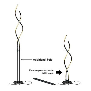 Brightech Embrace Dimmable LED Floor Lamp – Modern Spiral Adjustable Standing Lamp for Living Rooms & Offices – 2-in-1 Tall End Table Lamp for Bedroom Reading - Black