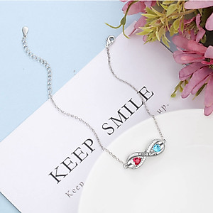 CTIEIP 10K/14K/18K Gold 0.07 Cttw Natural Diamond Personalized Infinity Name Bracelet for Women with 2 Birthstone Custom Engraved 2 Names Gift for Her