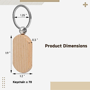 70 PCS Wooden Keychains, Engraving Blanks Wooden Blank Keychains, Wood Key Chain Bulk, Wooden Key Ring Key Tag for DIY Gift Crafts