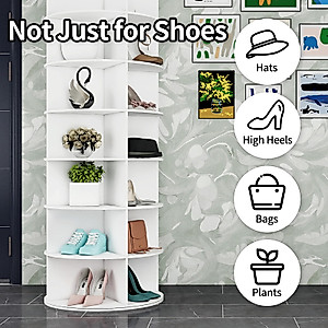 HMEEN 7 Tier Rotating Shoe Rack Tower, Easily Assembled Lazy Susan Shoe Rack, 360° Spinning Shoe Rack Circular Storage, Multi-Purpose Round Shoe Rack, White
